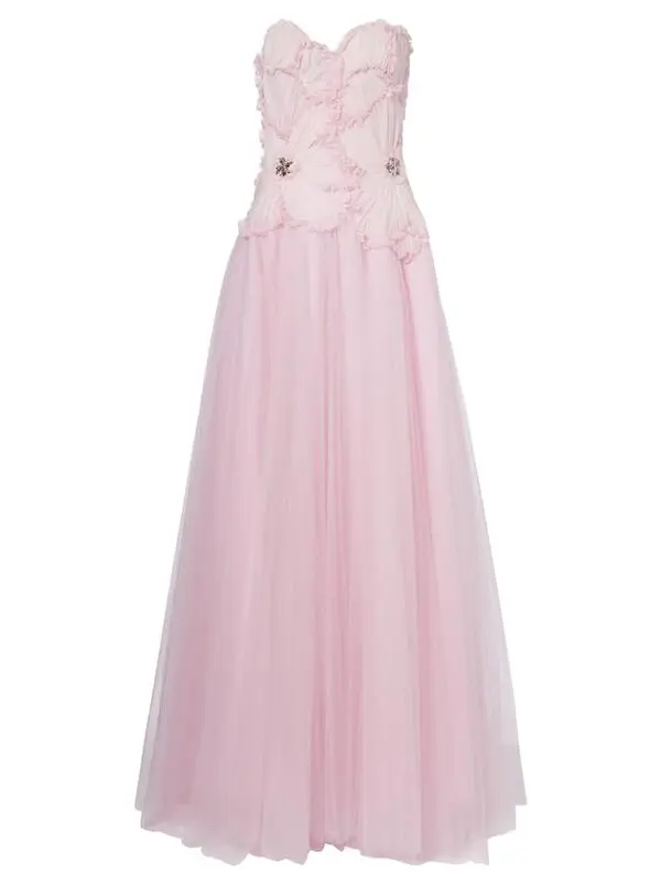 Costarellos Edra Embellished Tulle Bustier Gown - Pink