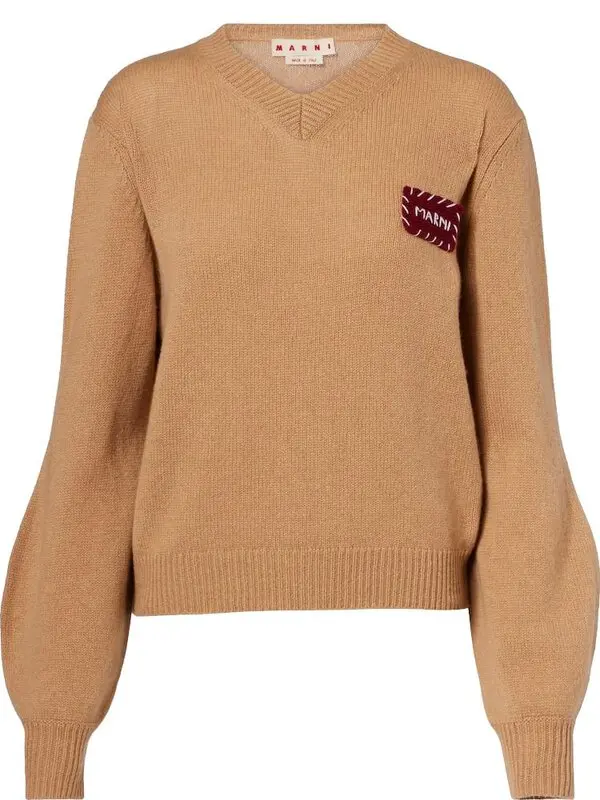 Marni Patch-appliqué Cashmere Sweater - Brown