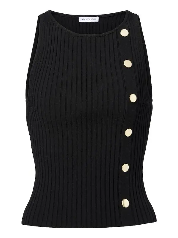 Veronica Beard Nelson Embellished Ribbed-knit Top - Black