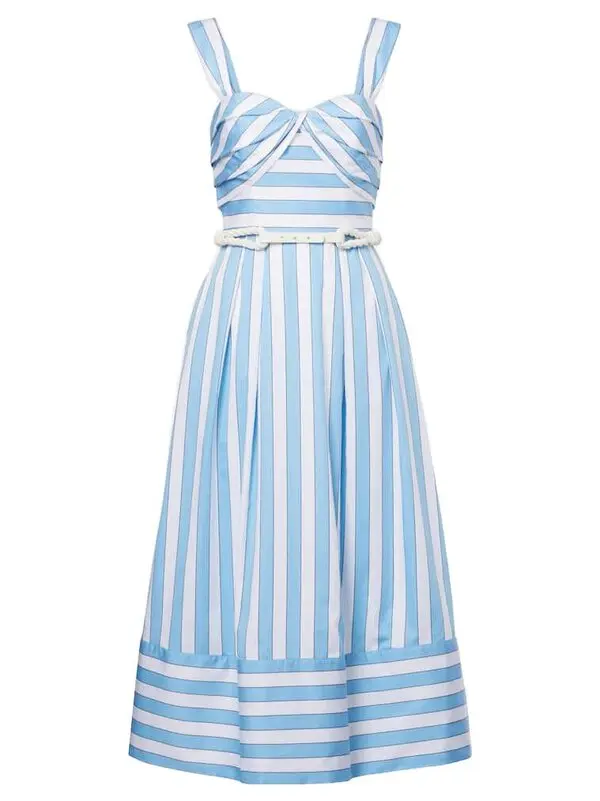Rebecca Vallance Nilah Striped Belted Cotton Midi Dress - Blue