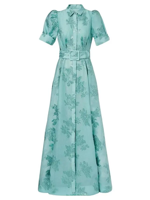 Rebecca Vallance Benette Belted Brocade Shirt Dress - Blue
