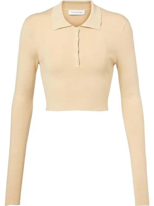 THE FRANKIE SHOP Giselle Cropped Polo Sweater - Beige