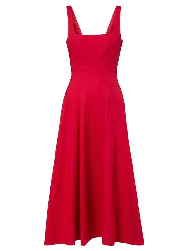 Staud Wells Cotton Poplin Midi Dress - Red