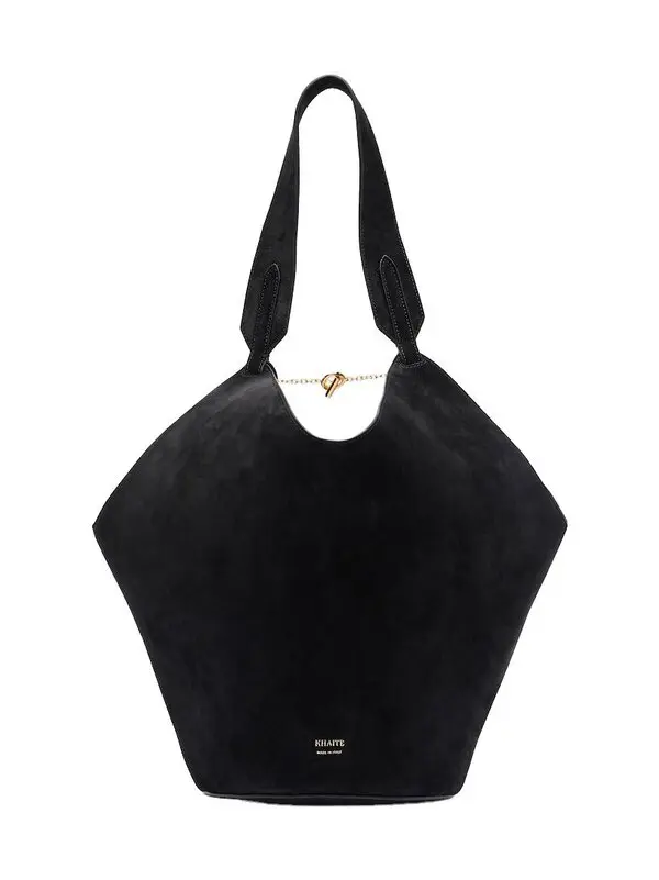 Khaite Lotus Small Suede Tote Bag - Black