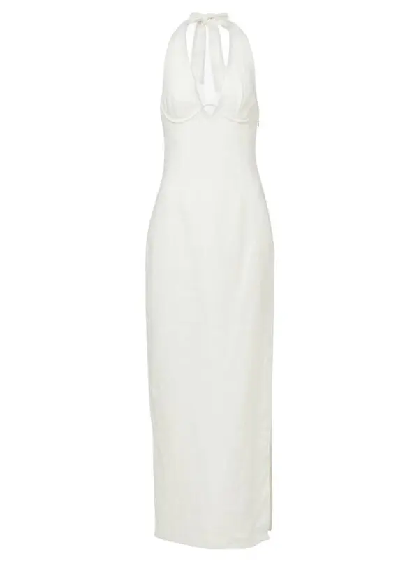 SIR. Violet Halterneck Linen Maxi Dress - White