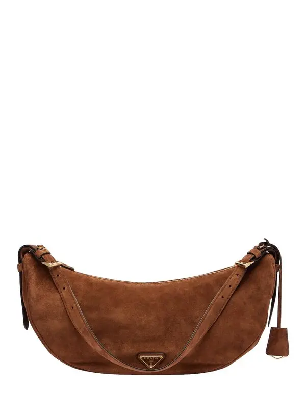 Prada Demi-lune Large Suede Shoulder Bag - Brown