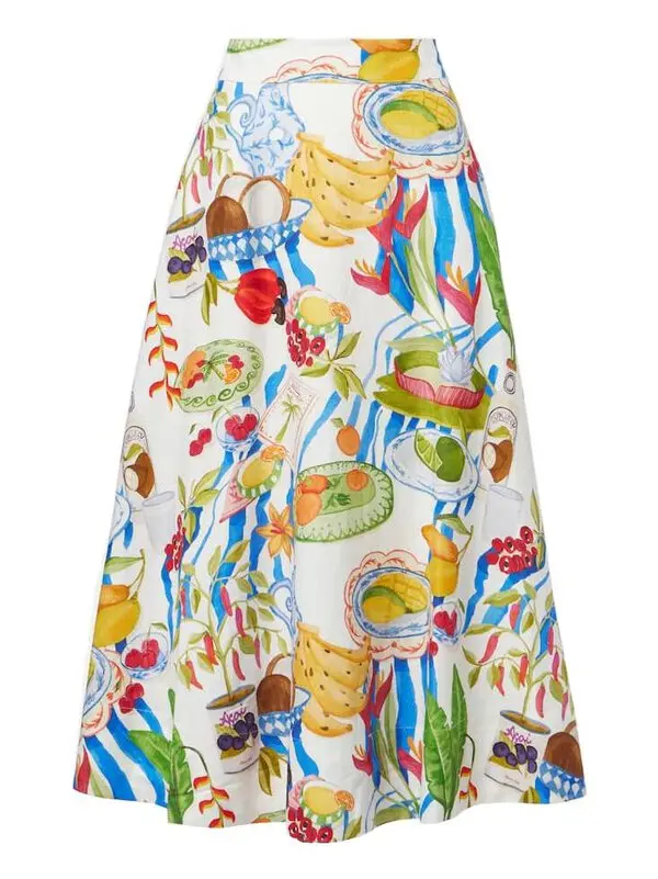 Farm Rio Printed Linen-blend Midi Skirt - Multicoloured