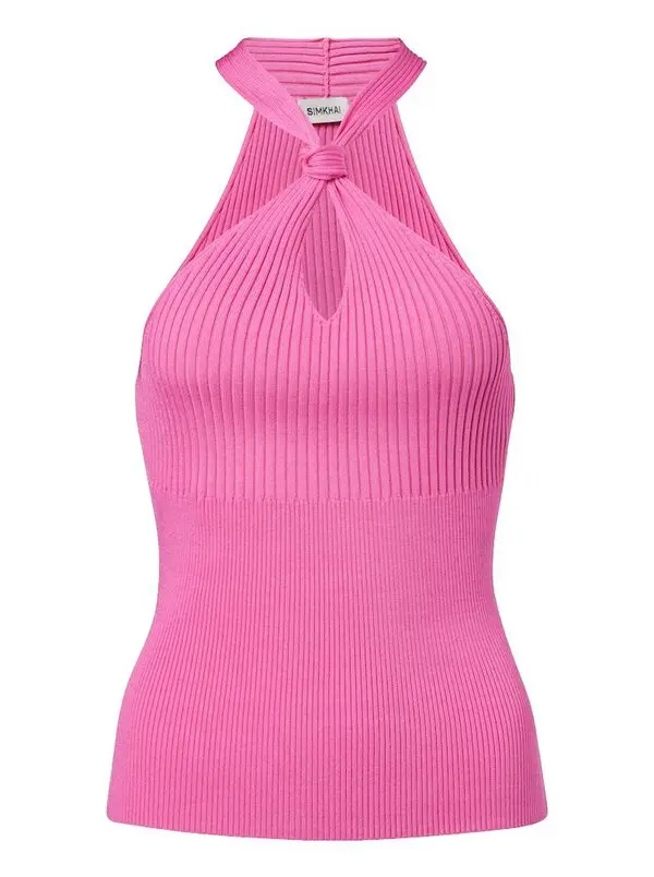 Simkhai Andrea Ribbed-knit Halterneck Top - Pink