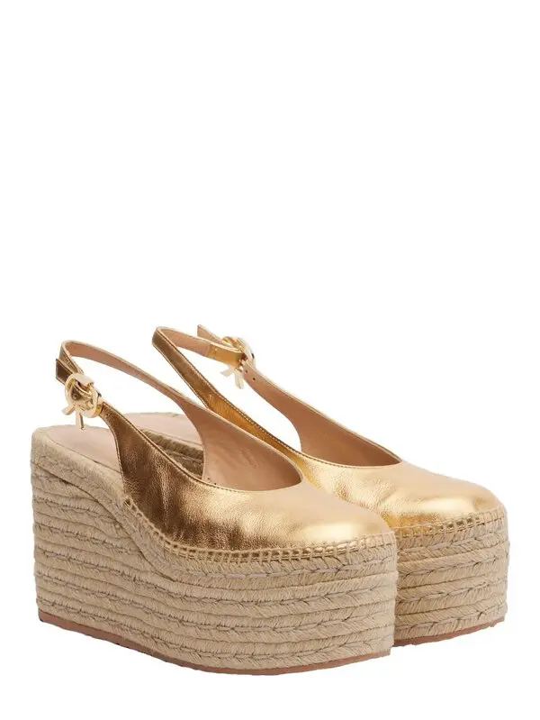 GIANVITO ROSSI Metallic Leather Espadrille Wedges - Gold
