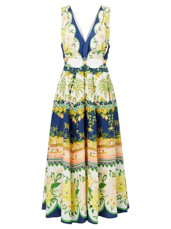 Farm Rio Embellished Cutout Printed Midi Dress - Multicoloured