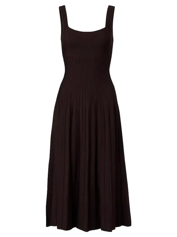 Staud Ellison Pleated Knitted Midi Dress - Brown