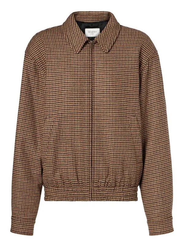 Saint Laurent Houndstooth Padded Jacket - Brown
