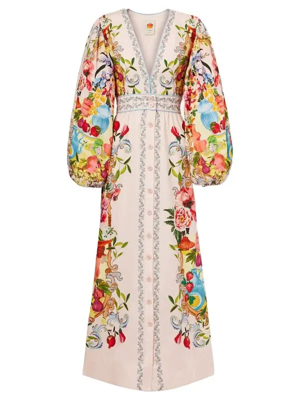 Farm Rio Floral Linen-blend Maxi Dress - Multicoloured
