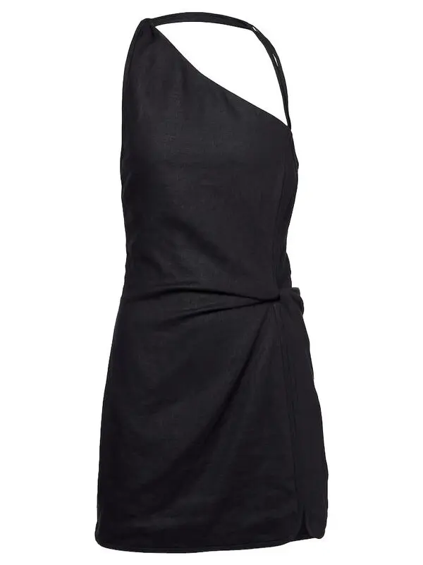Sir The Label Affogato Asymmetric Linen Mini Dress - Black