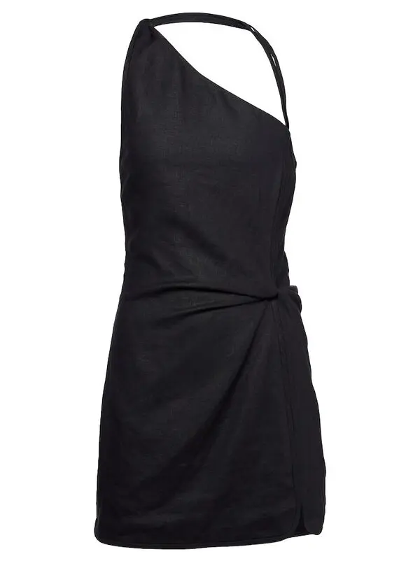 SIR. Affogato Asymmetric Linen Mini Dress - Black