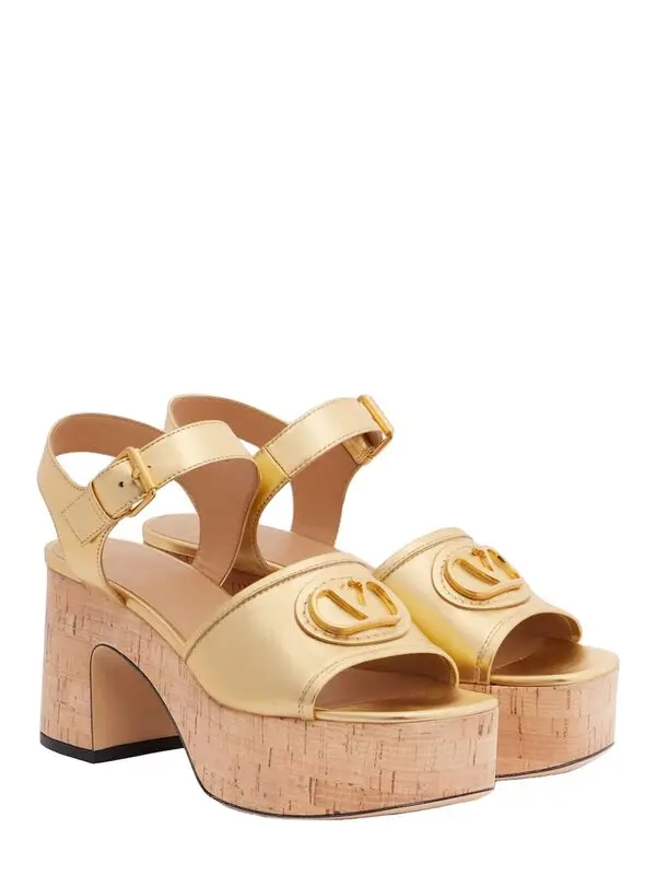 Valentino Garavani Vlogo Leather Platform Sandals - Gold