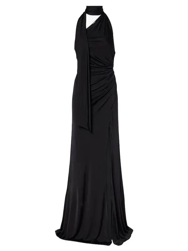 TOM FORD Scarf-detail One-shoulder Jersey Gown - Black