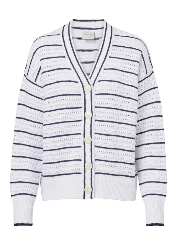 Varley Antonia Striped Cotton Cardigan - White