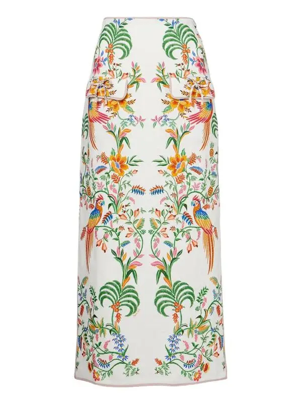 Farm Rio Printed Linen Midi Skirt - Multicoloured