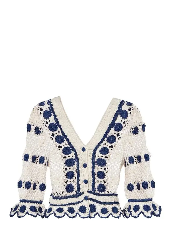 Anna Kosturova Bouquette Crochet Cotton Cardigan - Beige