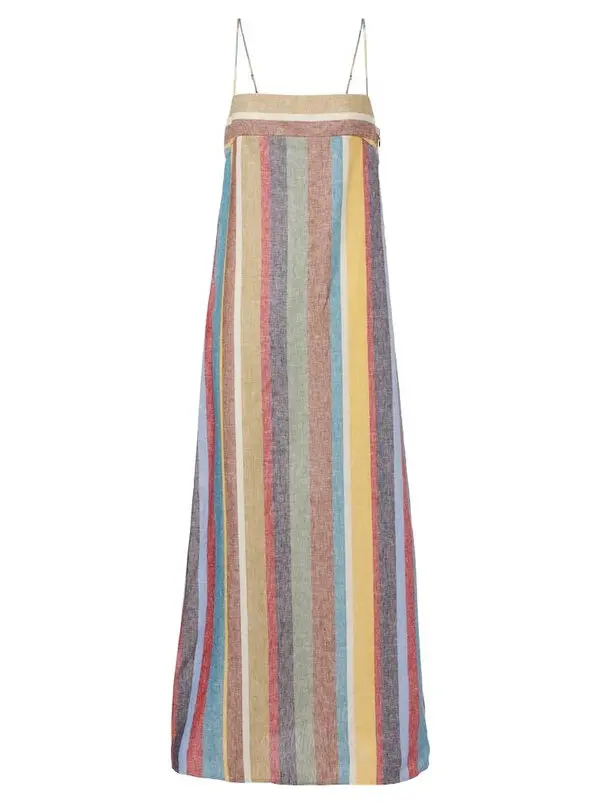 Staud Laura Striped Linen Maxi Dress - Multicoloured
