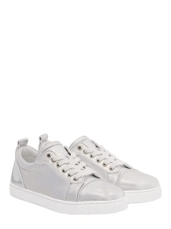 CHRISTIAN LOUBOUTIN Louise Orlato Metallic Leather Sneakers - Silver
