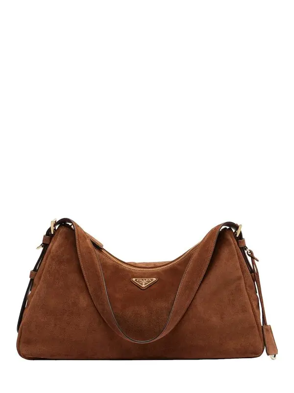Prada Aimée Large Suede Shoulder Bag - Brown