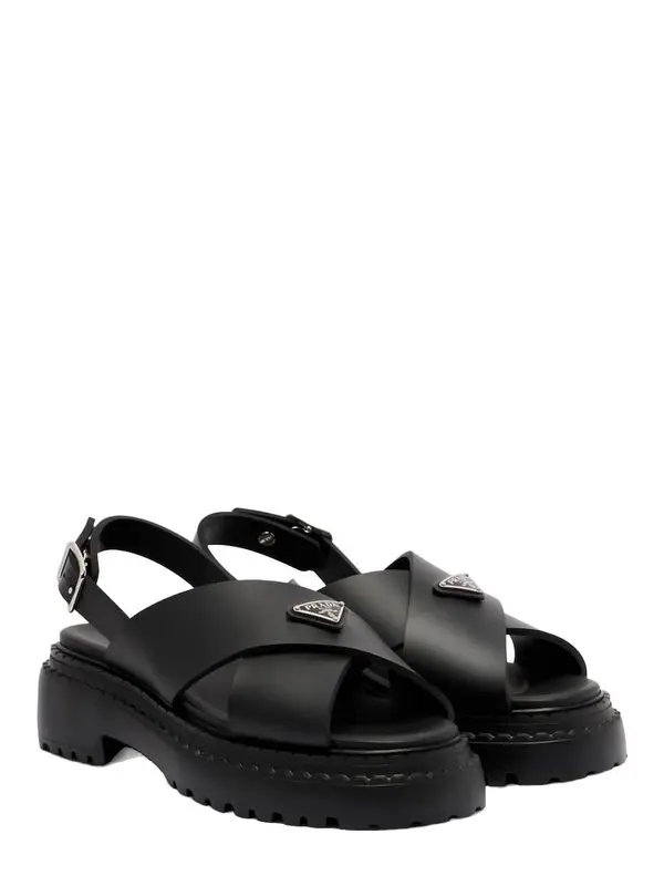 Prada Logo Rubber Platform Sandals - Black