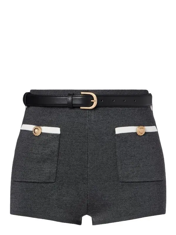 SELF-PORTRAIT Knitted High-rise Shorts - Grey