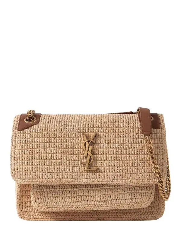 Saint Laurent Niki Medium Raffia Shoulder Bag - Brown