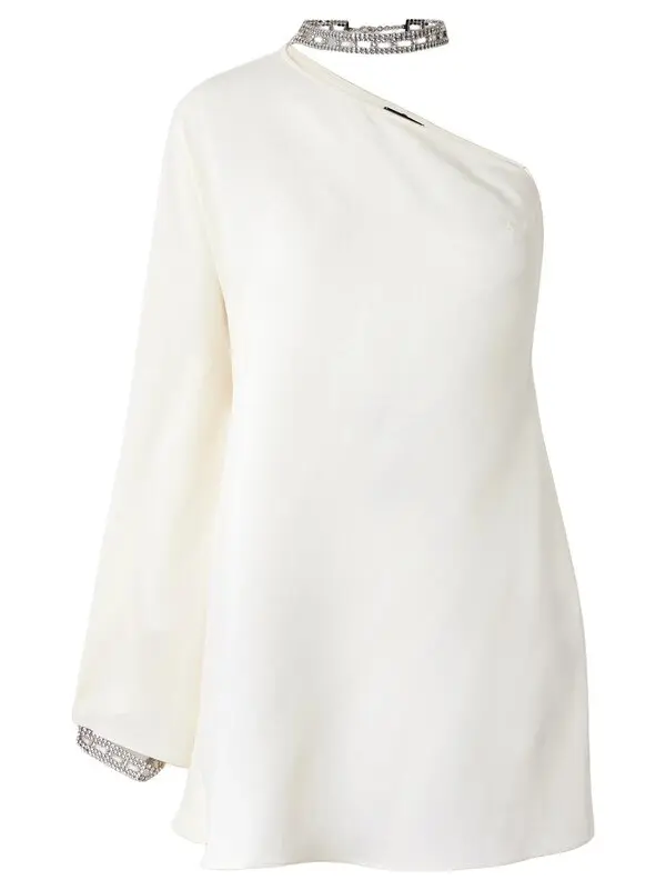 TALLER MARMO Bolkan One-sleeve Embellished Crepe Mini Dress - Neutrals