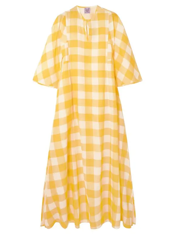 Thierry Colson Rachel Gingham Linen And Cotton-blend Maxi Dress - Yellow