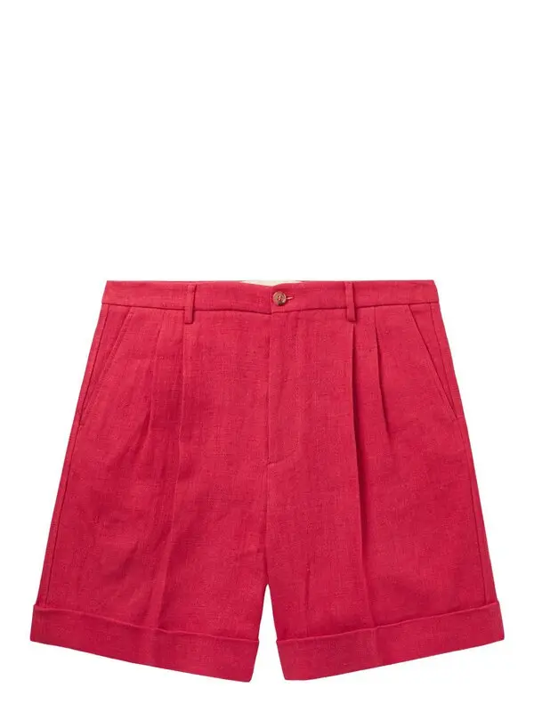 Valentino Garavani Straight-leg Pleated Linen Bermuda Shorts - Red