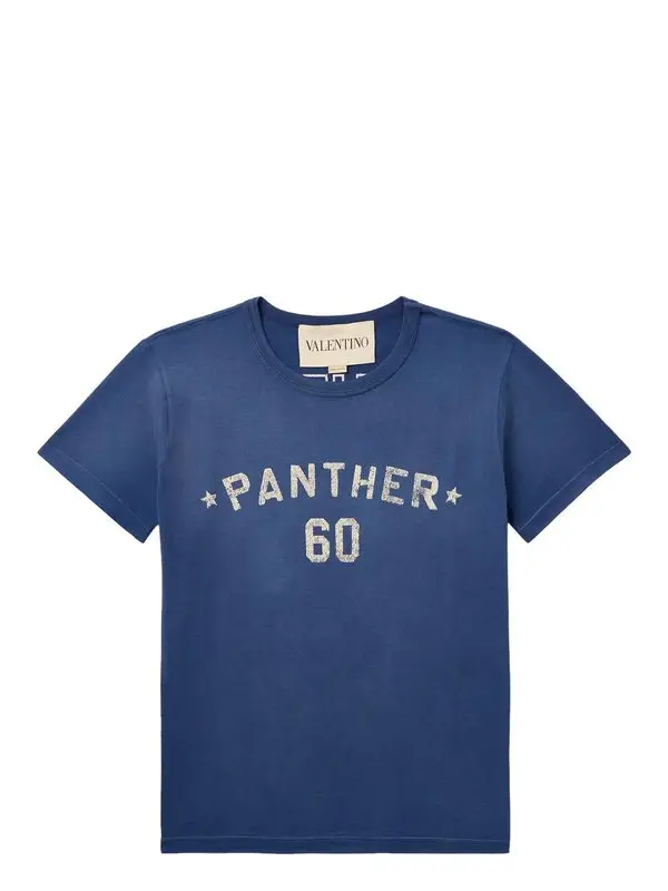 Valentino Garavani Chez Logo-appliquéd Printed Cotton-jersey T-shirt - Blue