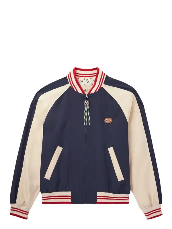 Valentino Garavani Le Chat De La Maison Logo-appliquéd Two-tone Bomber Jacket - Blue