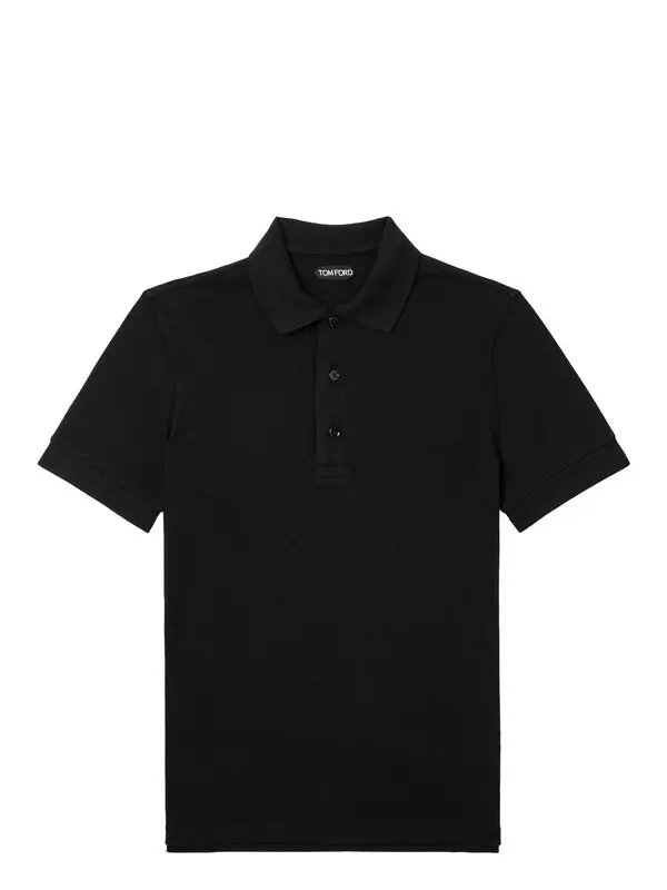 TOM FORD Slim-fit Lyocell And Cotton-blend Piqué Polo Shirt - Black
