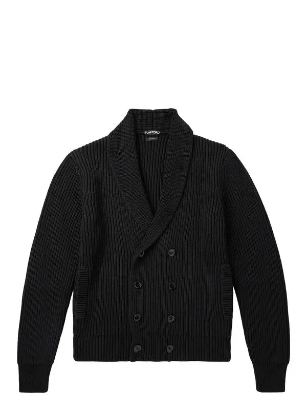 TOM FORD Shawl-collar Double-breasted Ribbed Cardigan - Black