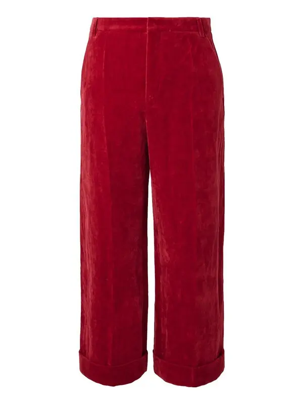 Valentino Garavani Cotton And Linen-blend Velvet Trousers - Red