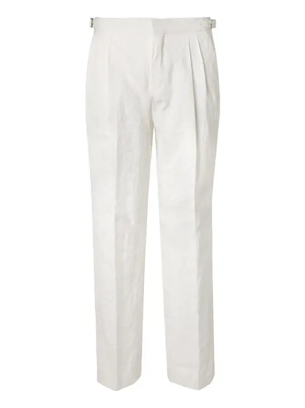 Mr P. Steve Straight-leg Pleated Linen Tuxedo Trousers - White