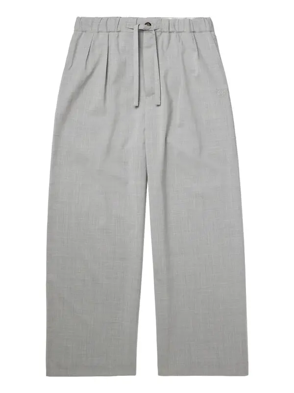 Loewe Wide-leg Logo-embroidered Wool Drawstring Trousers - Gray