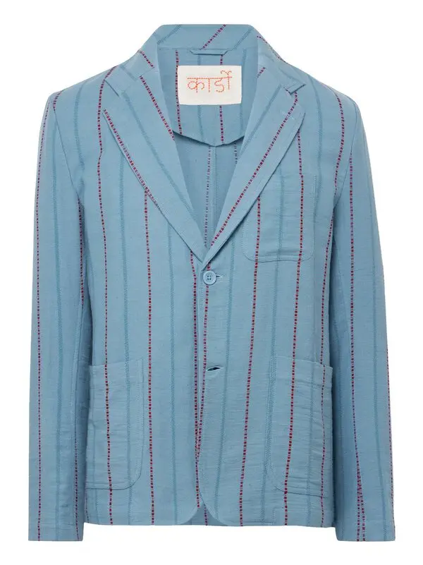 KARDO Unstructured Striped Cotton-canvas Suit Jacket - Blue