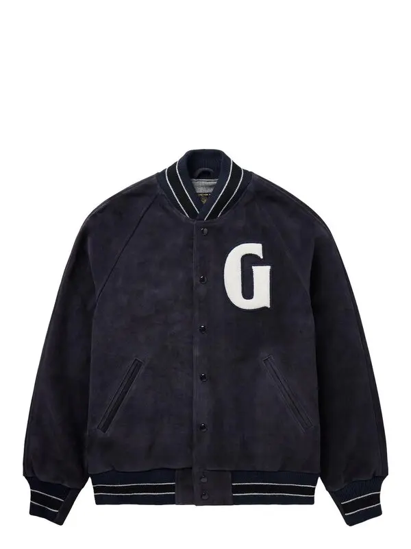Golden Bear Logo-appliquéd Suede Varsity Jacket - Blue