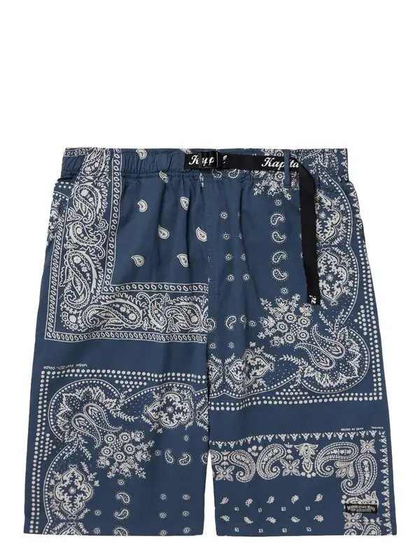 Kapital Straight-leg Bandana-print Cotton-twill Shorts - Blue
