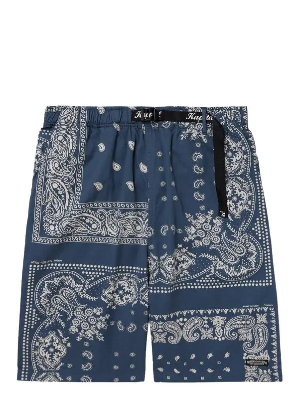 Kapital Straight-leg Bandana-print Cotton-twill Shorts - Blue