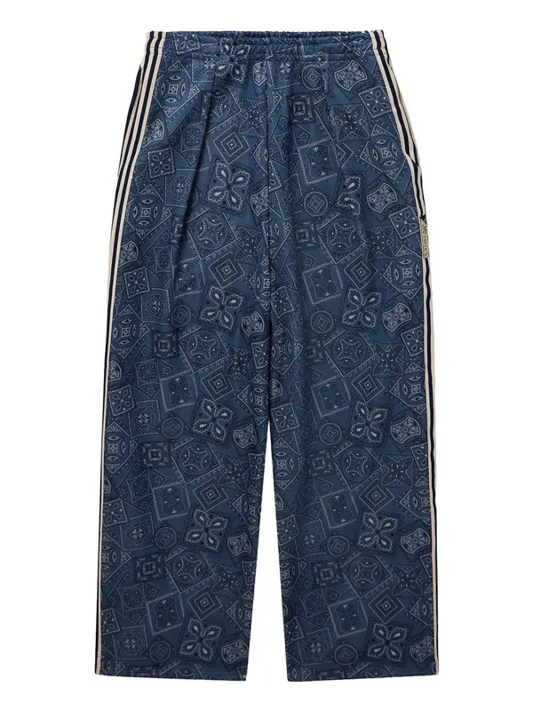 Kapital Wide-leg Striped Webbing-trimmed Bandana-print Tech-jersey Track Pants - Blue