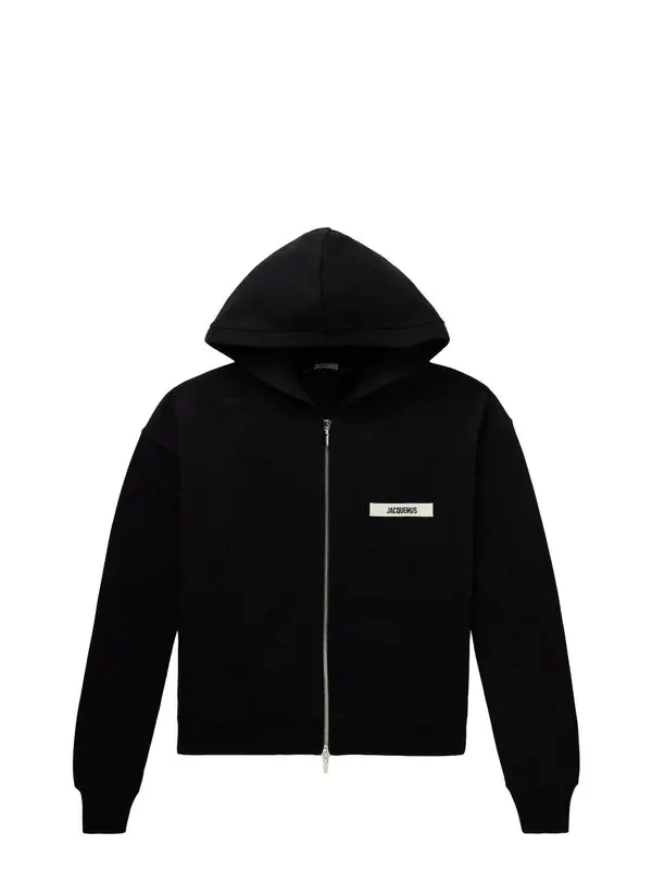 Jacquemus Logo-embroidered Cotton-jersey Zip-up Hoodie - Black