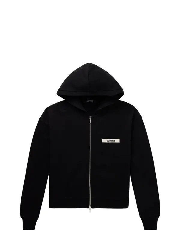 Jacquemus Logo-embroidered Cotton-jersey Zip-up Hoodie - Black