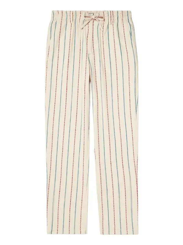 KARDO Striped Straight-leg Cotton-canvas Drawstring Trousers - Green