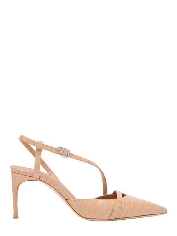MALONE SOULIERS Croc-embossed Valeria Slingback Pumps - Beige