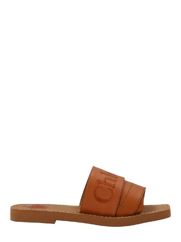 Chloé Logo Woody Flat Sandals - Brown
